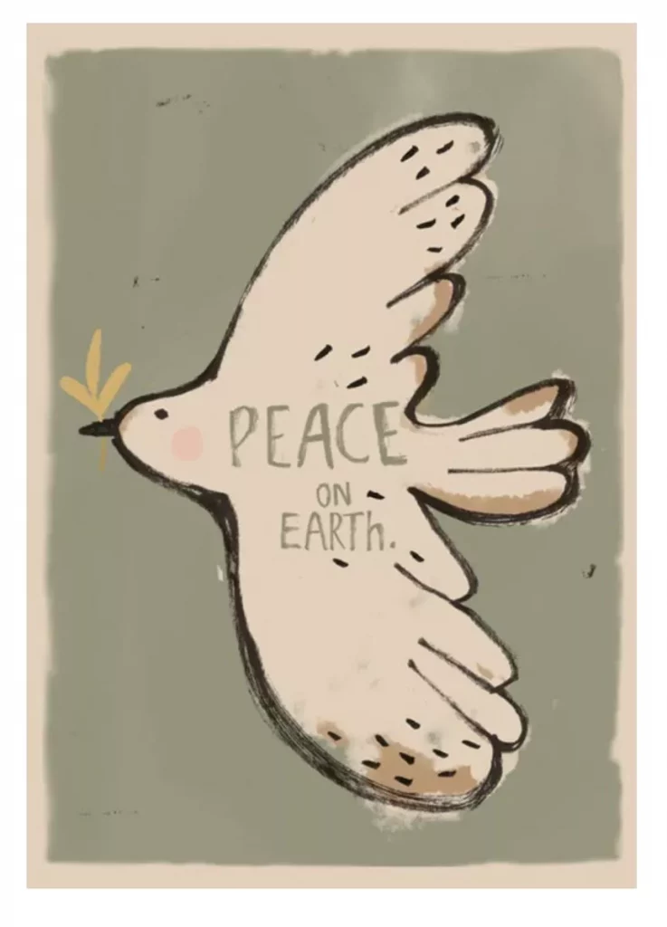 Grande affiche colombe Peace On Earth vert pastel Studio Loco.